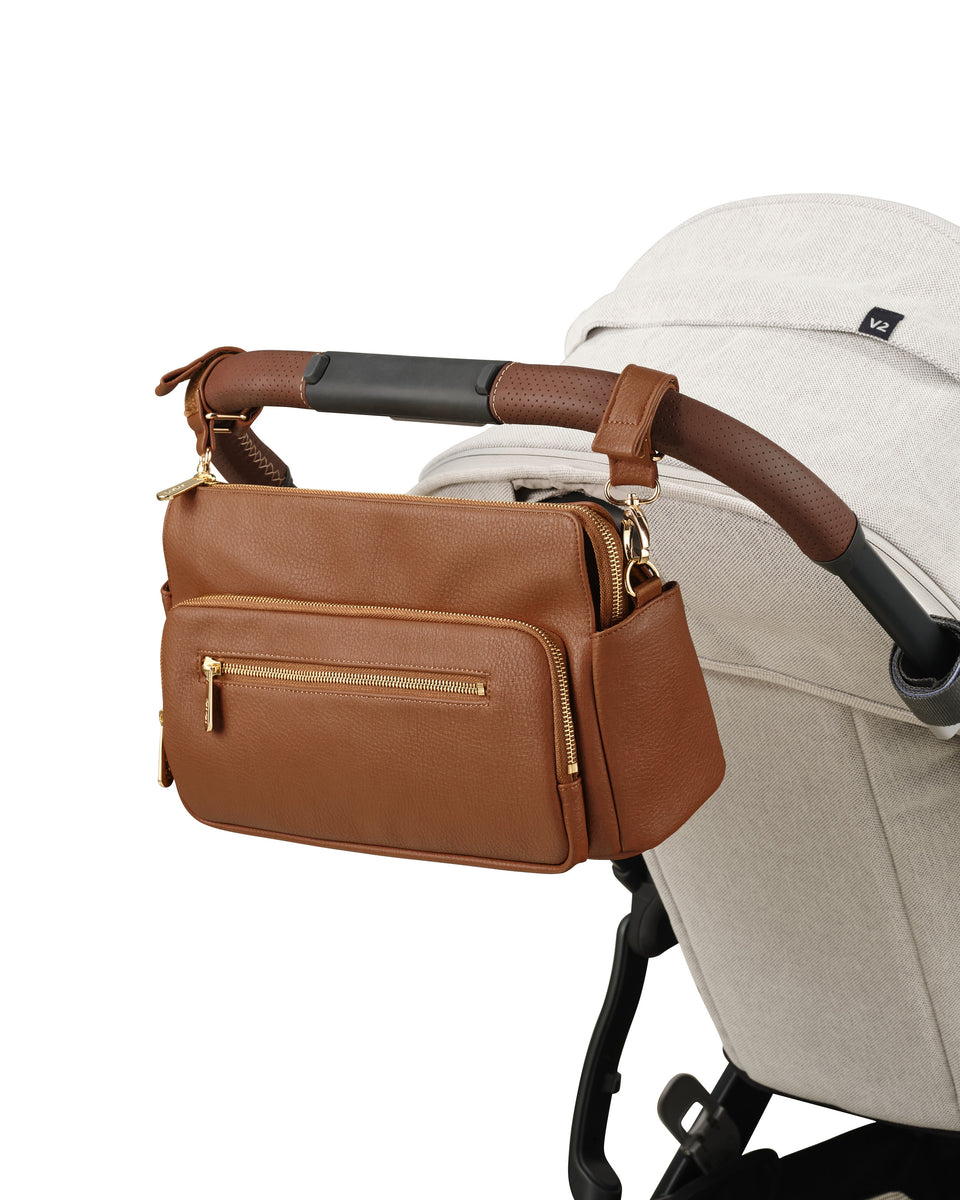 Multitasker Pram Caddy - Chestnut Brown Vegan Leather – Husk and Will