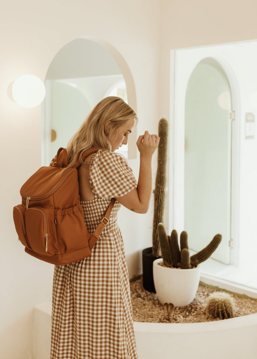 OIOI | Backpack - Nylon Ochre/Gold | Tan Nappy bag backpack – Husk and Will